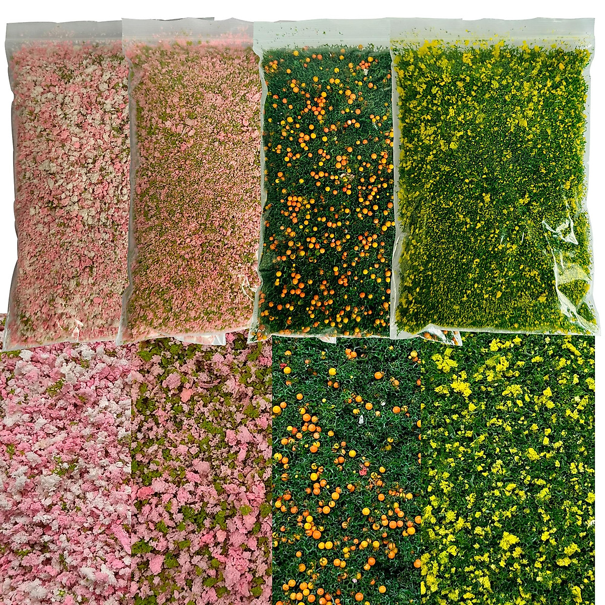 Cayway 4 Color Colorful Tree Powder Model Tree Tufted for DIY Miniature Lowland Model Shrub Bushy Tuft Architecture Building Model Railway Fairy Garden Diorama Scenery