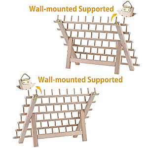 Simthread [Upgraded] 60x2 Spools Wooden Thread Holder, Braiding Rack, Organizer Stand with Hanging Hooks for Embroidery Sewing Thread Rack