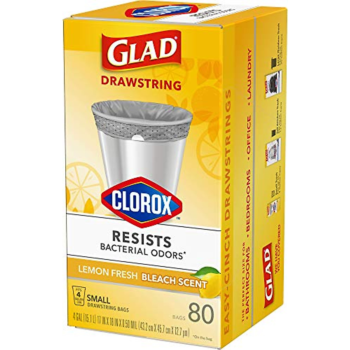 GLAD Small Kitchen Trash Bags, - 4 Gallon Trash Bag for Kitchen, Lemon Fresh Bleach Scent, Odor Eliminator, Leak Protection, 80 Count