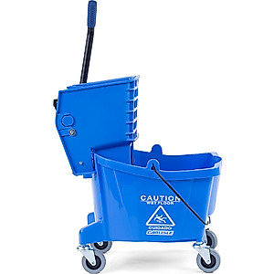 Carlisle FoodService Products Mop Bucket with Side-Press Wringer for Floor Cleaning, Restaurants, Offices, And Janitorial Use, Polyproylene, 26 Quarts, Blue
