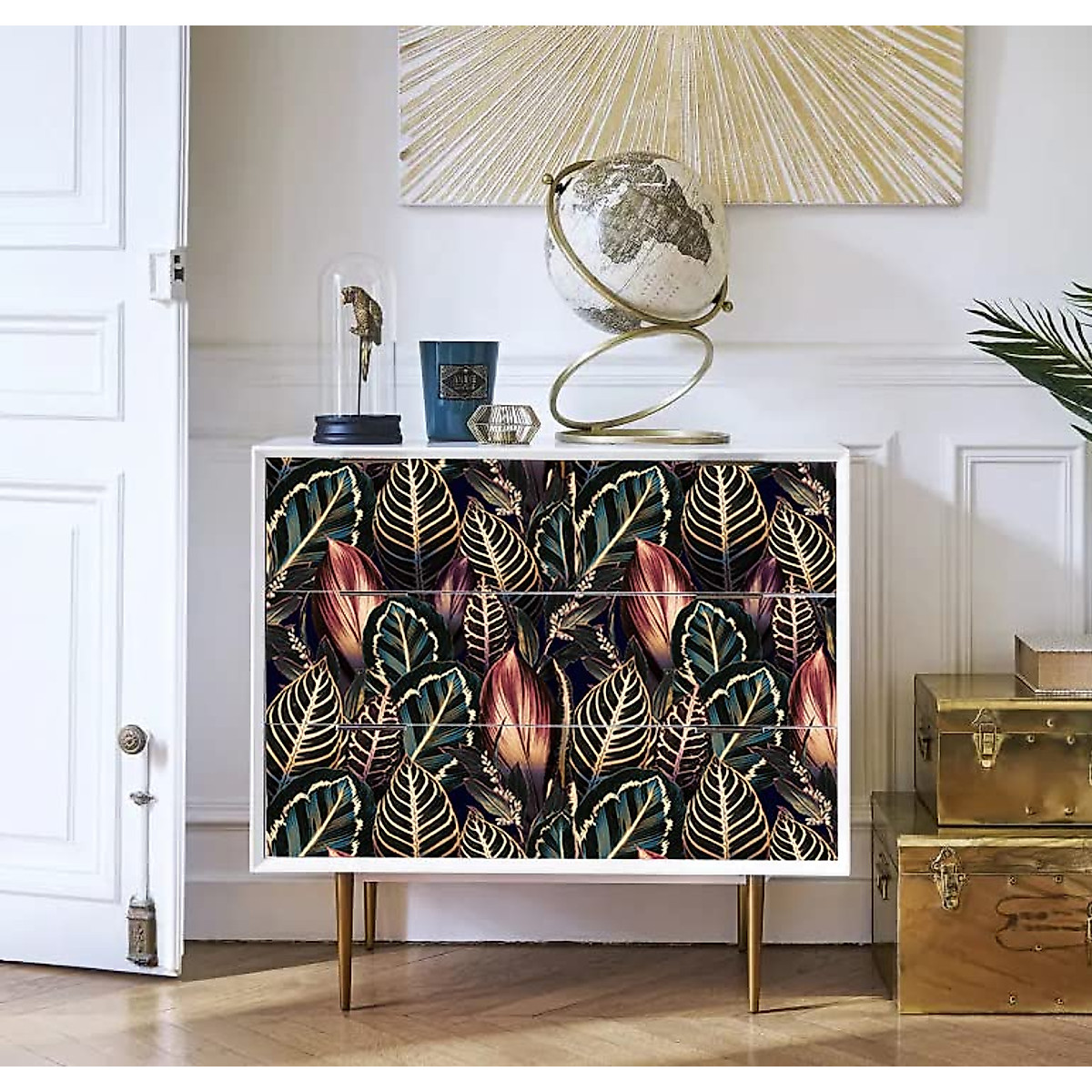 Luvdecor Peel and Stick Wallpaper Boho Bold Luxury Leaf Wallpaper Removable Wallpaper Boho Peel and Stick Floral Wallpaper for Bedroom Bathroom Stick On Wallpaper for Accent Wall Decor 17.7 * 118in