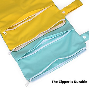 eaxin 2pcs Cloth Diaper Wet Dry Bags Waterproof Reusable with Two Zippered Pockets Stroller Travel Beach Pool Daycare Soiled Baby Items Yoga Gym Bag for Swimsuits or Wet Clothes-11 x 14"