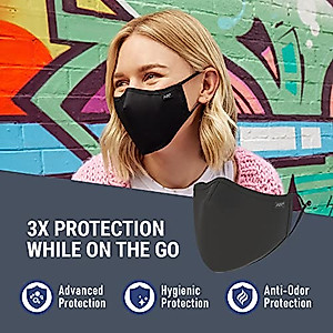 AIR+ Reusable Face Mask, Proven Protection for Men & Women, Filters >95% of Aerosolized Particles, Anti-dust, Washable, Breathable, Anti-fog for Glasses, Adjustable Ear Loops, Black Medium
