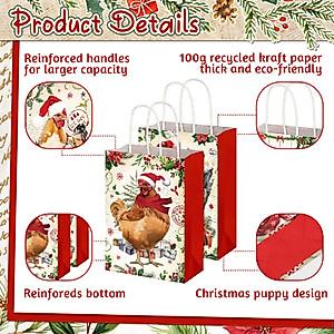 Trandraft 12 Pcs Christmas Kraft Gift Bags with Handles Christmas Goody Bags Holiday Paper Gift Bags Heavy Duty Gift Bags for Christmas Treats Goody Holiday Party Supplies Favors(Chicken)