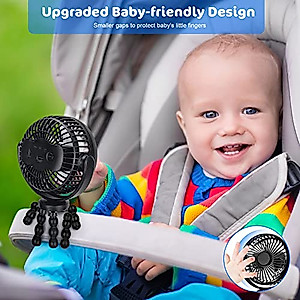 Stroller Fan, Portable Fan 40H Battery Operated Small Clip on Fan 360° Rotate Flexible Tripod 5200mAh Baby Fan Handheld USB Desk Cooling Fan for Bedroom Car Seat Crib Treadmill Travel Camping