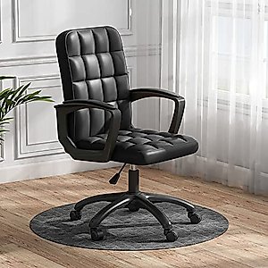 MDHP Executive Office Chair with Wheels, Pu Leather Task Chair Comfortable Height Adjustable Desk Chairs, Swivel High Back Computer Chair 330lbs Capacity(45x45x102cm(18x18x40in), Black)