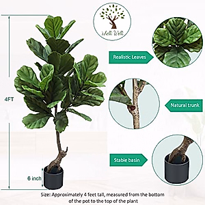 Melli Welli Artificial Fiddle Leaf Fig Tree 4.1FT Tall Fake Fiddle Leaf Fig Plant Faux Tree in Pot Ficus Tree for Home Decor Indoor Outdoor Office Living Room Bathroom Corner
