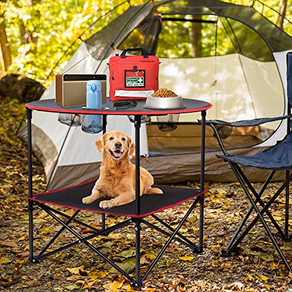 Portable Camping Table Folding Picnic Tables Lightweight Folding Table Waterproof Canvas Beach Table for Outside with 4 Cup Holders & Carry Bags for Camping, Beach, Campfires and Tailgating