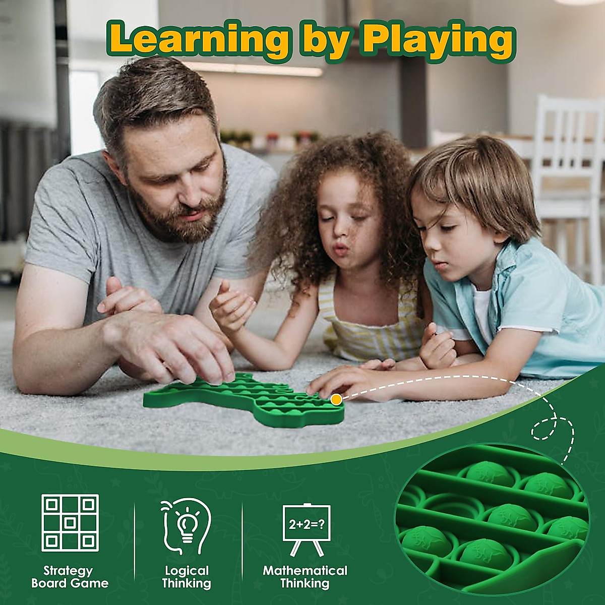 Pop Fidget Toys for Kids, Fidget Poppers Toys Sensory Squeeze Bubble Popping Toys for Toddlers, Silicone Animal Dinosaur Pop Anxiety and Stress Relief It for Boy Girls (Green Dinosaur)