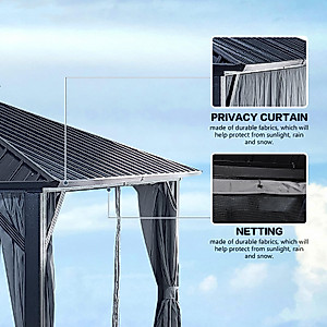 Goohome 12 x 18FT Hardtop Gazebo, Aluminum Frame Double Roof Gazebo Canopy with Mosquito Net and Curtains, Outdoor Permanent Hard Top Waterproof Pergola for Shade and Rain for Lawn, Backyard, Patio