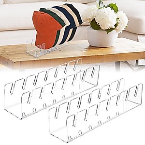 Waipfaru 2 Pcs Hat Stand for Baseball Caps, Acrylic Hat Organizer Display Holder, No Install Hat Rack Shelf for 14 Baseball Caps for Bedroom, Closet, Dresser(Clear)