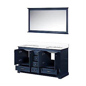 Bell+Modern Tybee 60 in. W x 22 in. D Navy Blue Double Bath Vanity, White Quartz Top and 58 in. Mirror