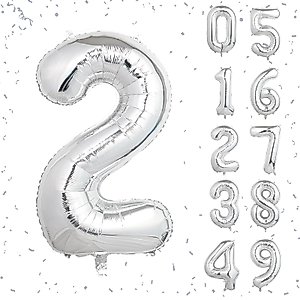 40 Inch Silver Number Balloons, Helium Mylar Foil Number Balloons for Birthdays, Number 2 Balloon for Party Wedding Bachelorette Birthday Bridal Shower Graduation Anniversary Celebration Party Decorations Supplies