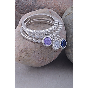 SILVERCLOSEOUT Rhodium Plated Sterling Silver Womens Thin Stackable Cz Cubic Zirconia Dangling Charm Ring - Size 11