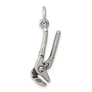 Solid 925 Sterling Silver Vintage Antiqued Wrench Charm Pendant - 25mm x 9mm