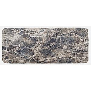 Ambesonne Marble Kitchen Mat, Ceramic Style Grunge Scratches Formless Lines and Cracks Artwork, Plush Decorative Kitchen Mat with Non Slip Backing, 47" X 19", Beige Taupe