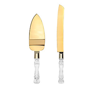 WAFJAMF Cake Knife and Server - Elegant Wedding Cake Knife Set, Stainless Steel Blade and Acrylic Faux Crystal Handle for Wedding Birthdays Anniversary Thanksgiving Christmas