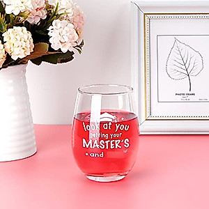 Modwnfy Funny Masters Graduation Gifts, Look At You Getting Your Master’s Stemless Wine Glass, College Graduation Gifts for Her, 17 Oz Graduation Wine Glass for Graduation Party Christmas Birthday