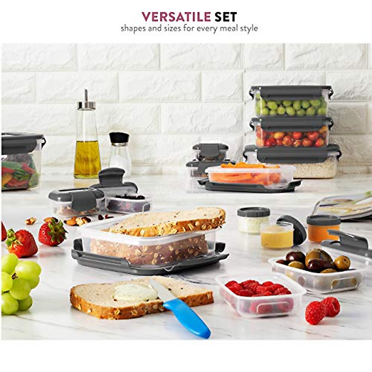 40-Piece Airtight Food-Storage Containers With Lids BPA-Free Durable Plastic Food-Containers Set - 100% Leakproof Guaranteed - Freezer, Microwave & Dishwasher-safe - Leftover, Meal Prep Etc (Gray)