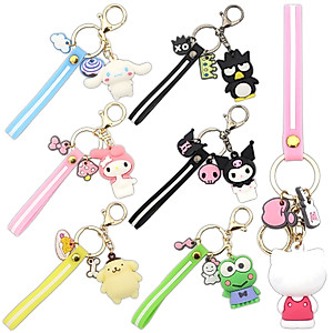 Ohjijinn 7Pcs Cute Keychain Kawaii Accessories, Anime Keychains, Kawaii Keychain Cartoon Keyring Gift for Girls Women (Donut Set)