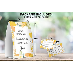 Guess How Many Lemon drops Are In The Jar, Baby Shower Games, Baby Shower Decorations - One Sign and 50 Cards(MANY029)