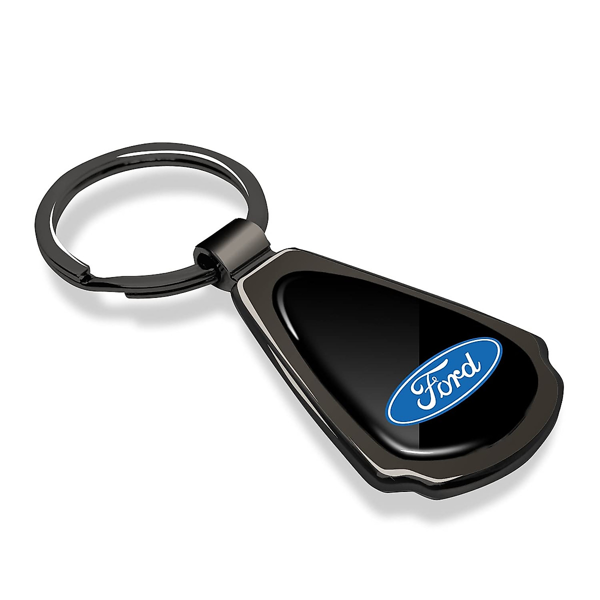 iPick Image for Ford Logo Black Dome Dark Gunmetal Metal Teardrop Premium Key Chain Keychain, Official Licensed