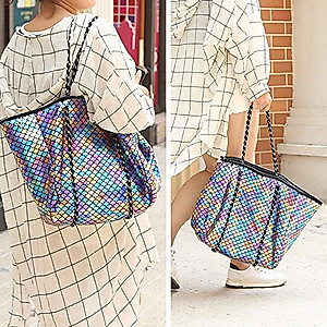 FLYMEI Women Tote Bags, Neoprene Tote Bag Large Women Shoulder Bag Beach Tote Bag with Handbags, Gym Totes/Diaper Bag for Mom