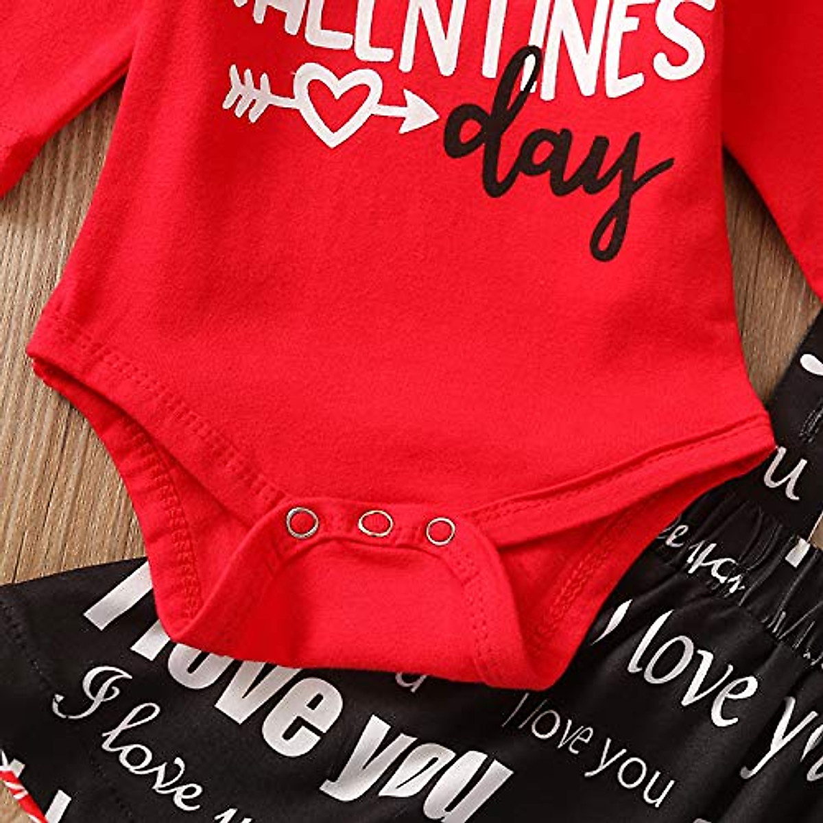 My First Valentine's Day Baby Girl Outfits Ruffle Long sleeve Romper Tops+Suspender Skirt+Headband Clothes Sets (Red, 0-3 months)