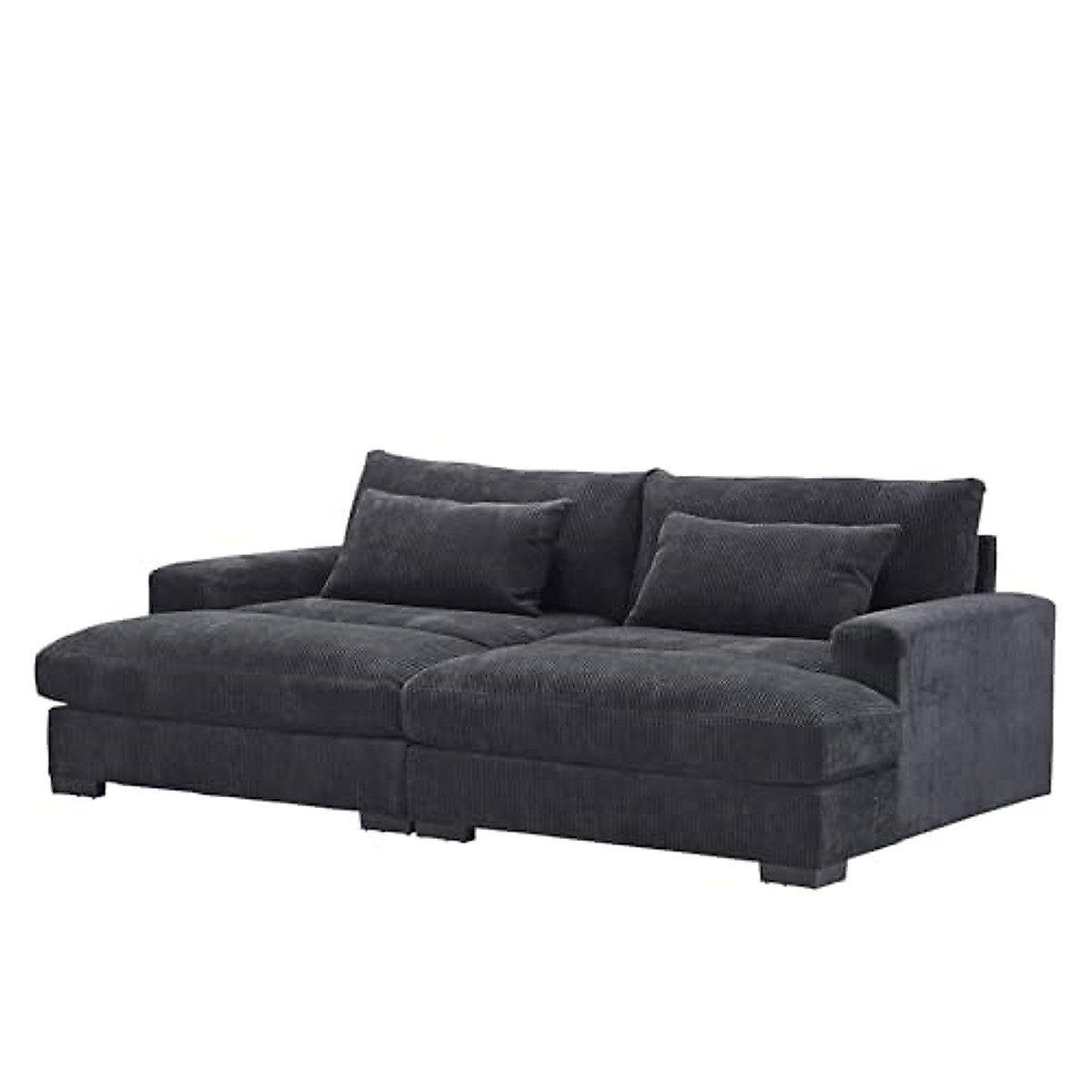 US Pride Furniture Luxe Double Chaise Sleeper Sofa with Soft Corduroy Upholstery, Adaptable to Twin Bed, Comfortable Living Room Couch for Modern Homes, 89.9" Wide, Black