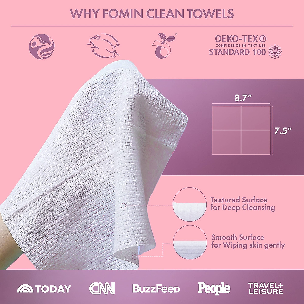 FOMIN Disposable Face Towels - 50 Count (1 Pack) 100% Biodegradable Ultra-Soft Face Towelette For Washing Face & Makeup Removal, 1ST Certified Vegan & Cruelty Free Facial Washcloth for All Skin Types