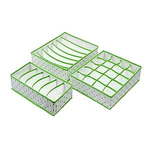 lucare 3Pcs 6/7/20 Compartment Grid Design Storage Box Underwear Bra Socks Drawer Organizer Case Green