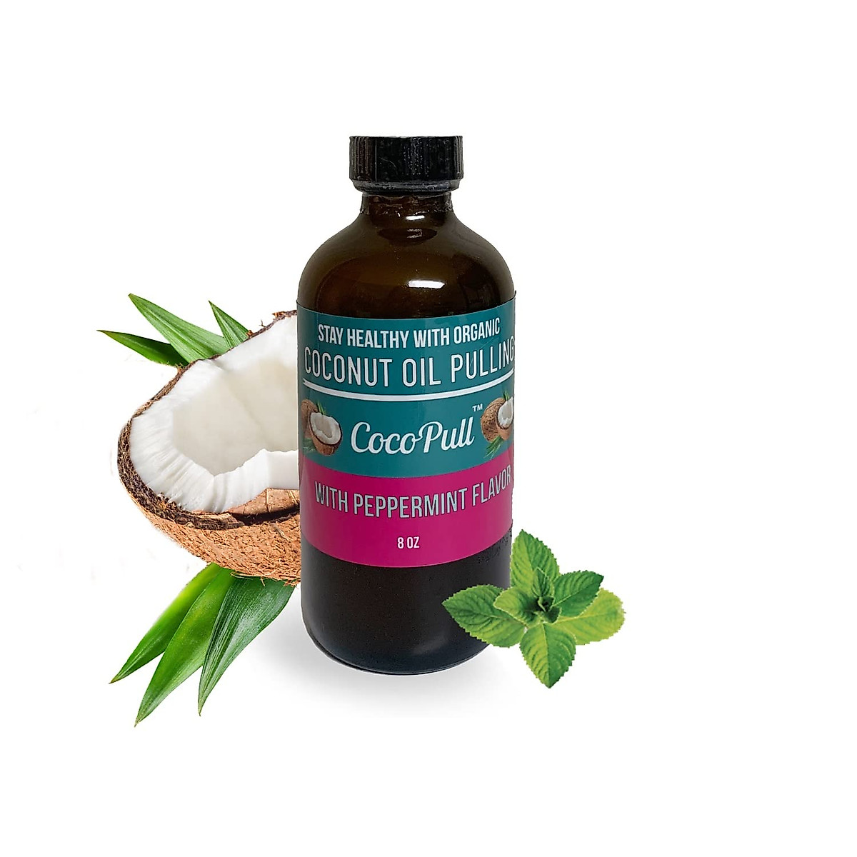 CocoPull - Organic Oil Pulling with Coconut Oil and Peppermint Oil for Healthy Teeth and Gums and Bad Breath Remedy. Natural Teeth Whitening (8 Ounces)