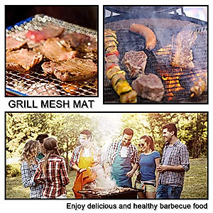 BBQ Grill Mesh Mat Set of 3 - Non Stick Barbecue Grill Sheet Liners Teflon Grilling Mats Nonstick Fish Vegetable Smoking Accessories - Works on Smoker,Pellet,Gas,Charcoal Grill,15.75x13inches