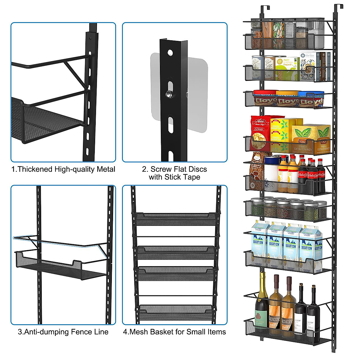 VyGrow Over the Door Pantry Organizer, 8-Tier Over the Door Organizer with Adjustable Hooks and Basket, Pantry Door Organization for Pantry Kitchen Storage Room Spice Rack
