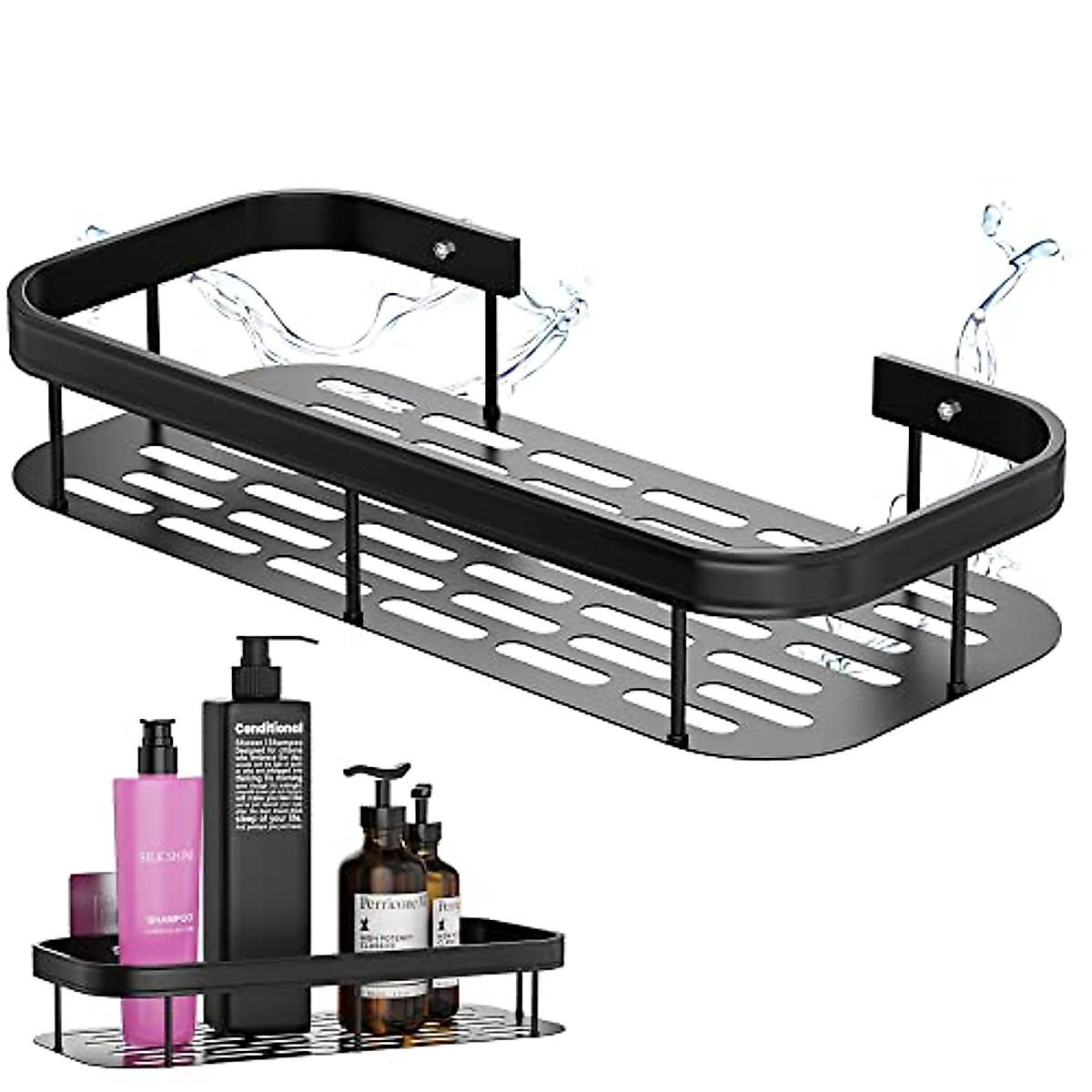 Wall Shower Caddy - Adhesive Shower Racks - Adhesive Bathroom Shelves - Shower Caddies Shelve - Rust-Proof - No Drilling - Simple Minimalistic Design - Black - 2-Pack