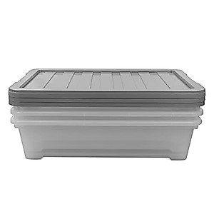 Teyyvn 3-Pack Clear Plastic Under Bed Storage Boxes, 40 Quart Under Bed Latching Box with Wheels