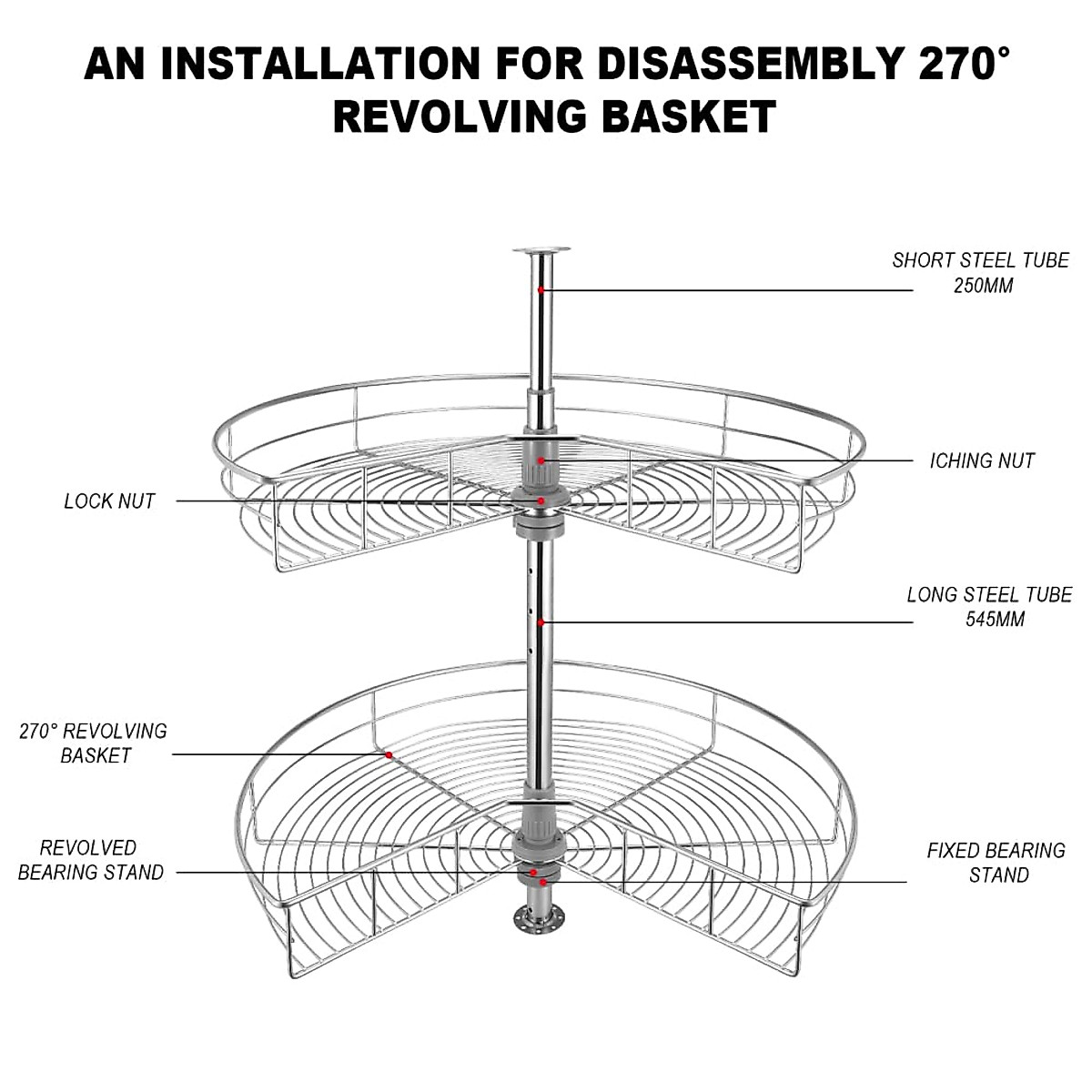 Kidney Chrome Lazy Susan,2 Tier Adjustable Kitchen Corner Cabinet Organizer 32" Blind Corner Shelf for Space Saving Corner Cabinet Blind Shelf