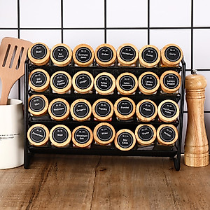 DIMBRAH Spice Jars with Label-4oz 24Pcs, Glass Spice Jars with Bamboo Lids,Spices Container Set with White Printed Spice Labels,Kitchen Empty Spice Jars with Shaker Lids