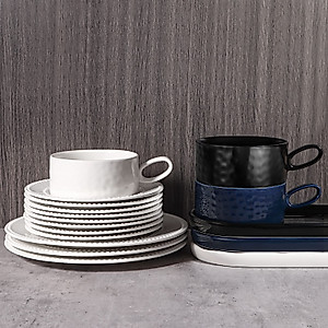 Wareland Soup Bowl with Handle & Salad Plate, Soup and Sandwich Plate Combo, 18oz Soup Mug/Cup for Cereal, Ceramic Pasta Plate for Appetizer, Dessert, Rice, Dishwasher & Microwave Safe, Cream White