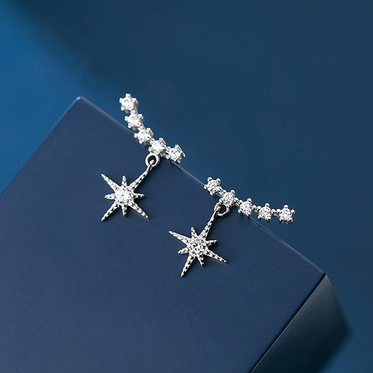 SLUYNZ Sparkling Star Drop Earrings for Women Sterling Silver Star Wrap Earrings Studs