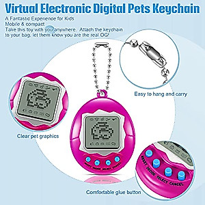 4 Pieces Virtual Electronic Digital Pet Keychain Game Digital Game Keychain Nostalgic Virtual Digital Pet Retro Handheld Electronic Game Machine with Keychain for Boys Girls, Purple, Red, Yellow, Blue