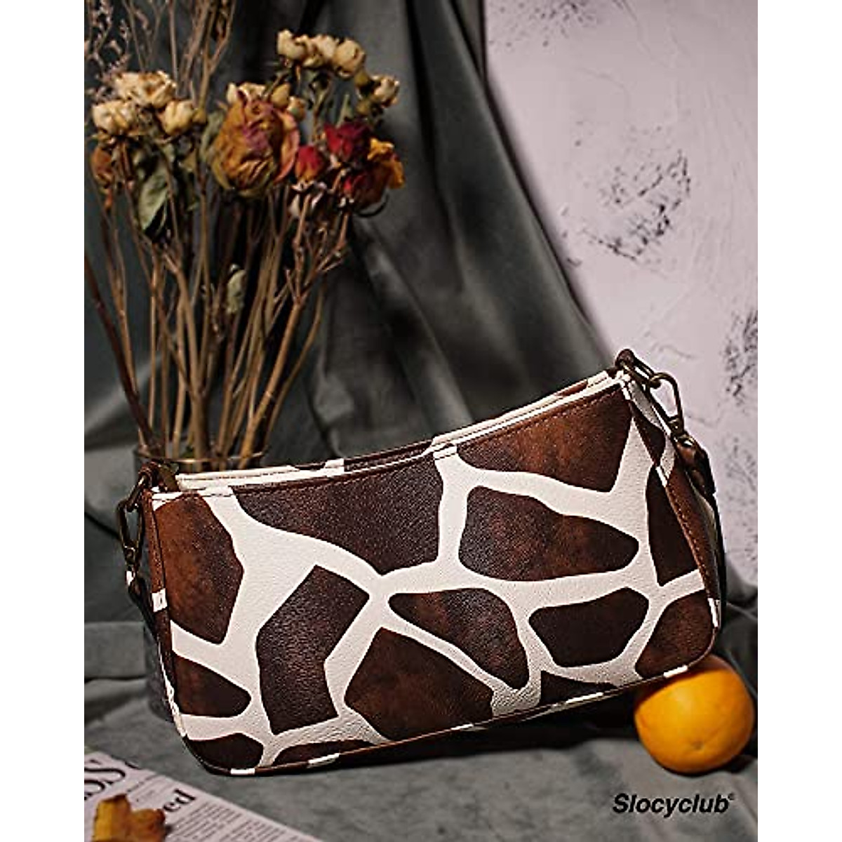 Slocyclub 90S Shoulder Bags for Women, Retro Classic Shoulder Bag with Zipper Closure for Women Vegan Leather Crocodile Purse Clutch Handbag