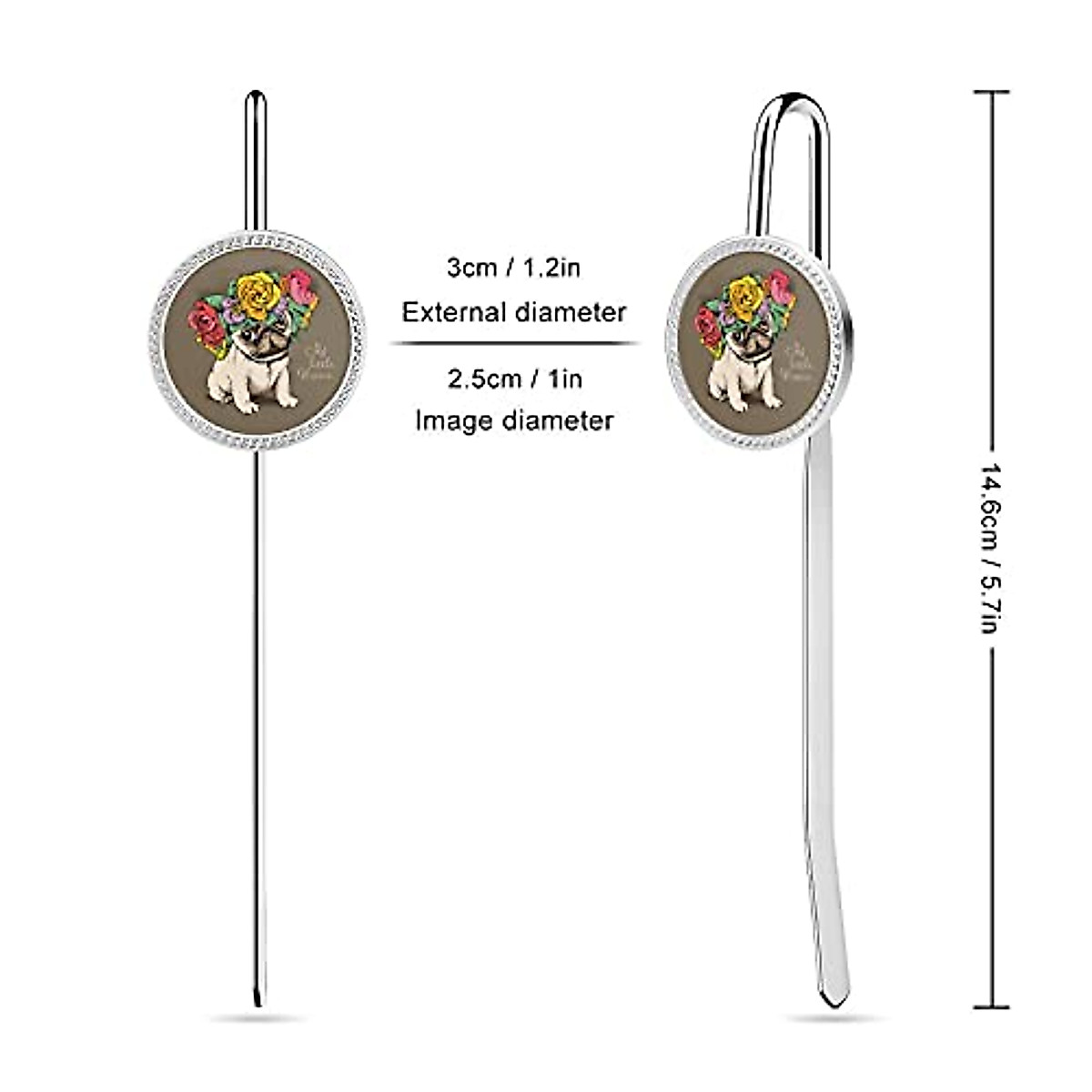 Exquisite Personalized Silver Metal Bookmark with Customized Pattern,Durable Creative Stainless Steel Book Marker as Gift for Kids Teens Adult Hippie Pug Puppy Dog in Floral Head Wreath