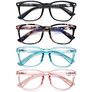 HAPJOYS Women's Reading Glasses Blue Light Blocking Computer Readers +0.75 for Women Blue Ray Cheaters 4 Pack Anti Glare Reduce Eyestrain Protect Eyes
