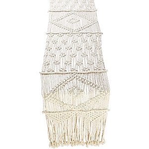 Folkulture Macrame Table Runner 13 x 100 Inches for Farmhouse, Boho Table Runner for Bohemian Rustic Wedding Dining Table, 100% Cotton, White Table Runner, Off White