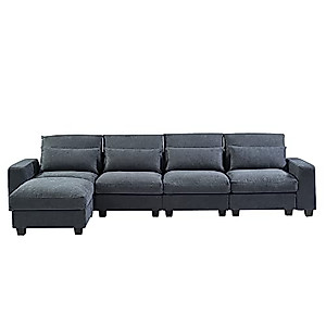 130" L-Shaped Convertible Modular Sectional Sofa with Reversible Chaise, Feather Filled, 5-Seat, 4 Pillows