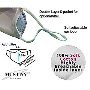 Must NY 3PC - Pack of 3 Teachers Face Mask and Lanyard Reusable Cover | Breathable Bandanna with Filter Slot | Inside Layer Cotton 100% | Men Women | Back to School