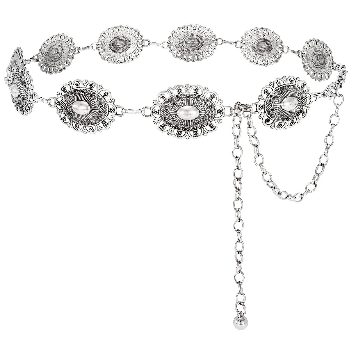 VONMELLI Western Belts for Woman Cowgirl Boho Concho Chain Waist Belt for Country Concert Dresses Jeans Silver-Shiny M