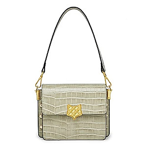 Leather Shoulder Handbags for Women, Split Cowhide Crossbody Hobo Handbags Womens Crocodile Embossed Shoulder Bags, Gray