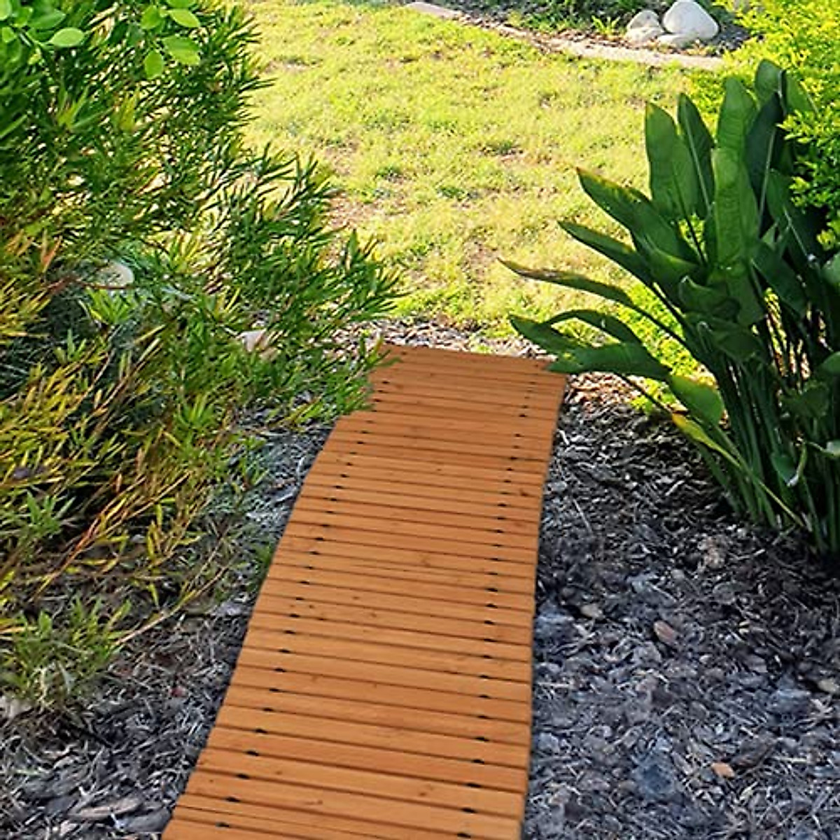 Worth Garden 9 ft. Wooden Garden Pathway - 17 in. W Roll Out Straight Walkway for Outdoor Patios, Gardens, Yard, Beach Boardwalks, Wedding Party - Decorative Wood Path - Metal Wire Connection